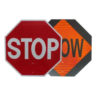 China Customized Aluminum Folding Hand Held Stop Sign 24 Inch with Reflective Sheeting for sale