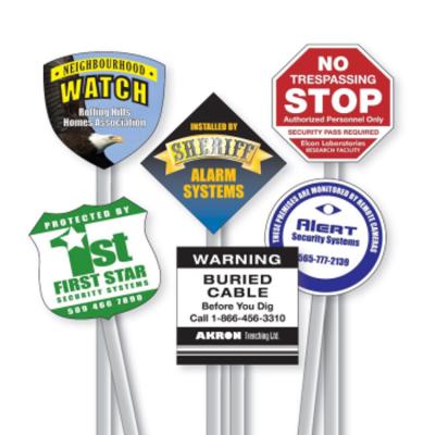 China Toowin Custom Tinplate Yard Sign 5-7 Year Lifespan Security Signs for Lawn 25x25cm for sale