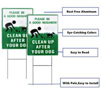 China Custom Aluminum Yard Sign Clean Up After Your Dog Home Security Sign 30x30cm with Pole for sale