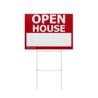 China Toowin 4mm Corrugated Plastic Red Open House Yard Signs 18x24 with H-Stakes for sale