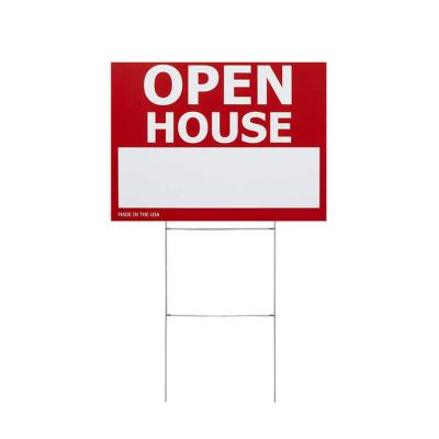 China Toowin 4mm Corrugated Plastic Red Open House Yard Signs 18x24 with H-Stakes for sale