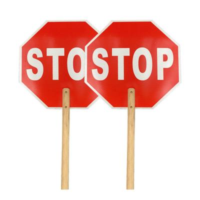 China Custom Aluminum 3M Reflective Handheld Stop and Slow Signs for Roadway Warning 25x25cm for sale