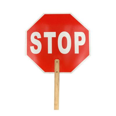 China Custom Round Inflatable Metal Bus Parking Folding Reflective Stop Sign 30cm Aluminum with Wood Handle for sale