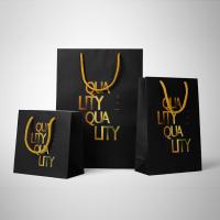 China Custom Logo Black Ribbon Handle Paper Bags Offset Printing for Food Shopping 300gsm Kraft for sale