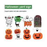 China Custom Halloween Yard Sign Set Witch Black Cat Pumpkin Ghost Owl Vintage Lantern Decor 30x30cm Aluminum for sale