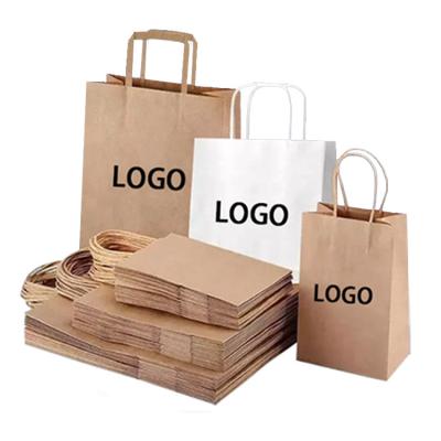 China Custom Die Cut Kraft Paper Bag with Pink White Handle 30x20x10cm for Retail Takeout for sale