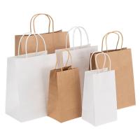 China Custom Die Cut Kraft Paper Bag with Pink White Handle 30x20x10cm for Retail Takeout for sale
