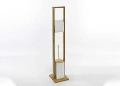 China 112cm Height MDF Bamboo Bathroom Toilet Brush Set Tissue Paper Holder for sale