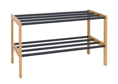 China 2 Layer 37cm Height 62cm Length Natural And Black Shoe Shelf for sale