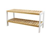 China 2 Layer 26cm Depth 10KG Bamboo And MDF Natural Color And White Shoe Rack for sale