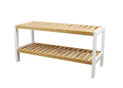China 2 Layer 26cm Depth 10KG Bamboo And MDF Natural Color And White Shoe Rack for sale