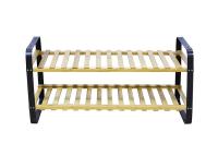 China 2 Shelves 66cm Long 20KG Bamboo And Metal Legs Shoe Shelf for sale