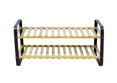 China 2 Shelves 66cm Long 20KG Bamboo And Metal Legs Shoe Shelf for sale