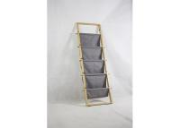 China 5kg BSCI 180cm Height Bamboo And Fabric Storage Magazine Rack Bookshelf for sale