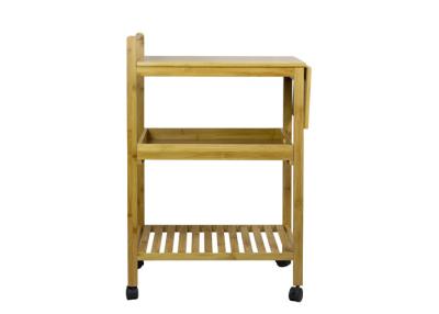 China Full 86cm Bamboo Kitchen Cart Foldable Leaf 4 Flexible Wheels for sale
