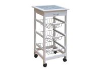 China 4 Rolling Wheels 3 Wire Baskets Pine Legs 5kg Modern Kitchen Cart for sale