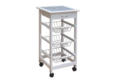 China 4 Rolling Wheels 3 Wire Baskets Pine Legs 5kg Modern Kitchen Cart for sale