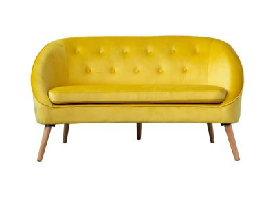 China 137cm Length Yellow Velvet Lounge Sofa With Pine Wood Legs for sale
