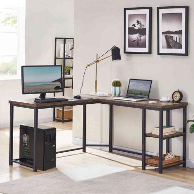 China 80cm Height L Shape Writing Desk 2 Tier Open Shelf Metal Tube Legs for sale