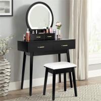 China Black MDF Wood 140cm Height Makeup Dresser With Lighted Mirror for sale