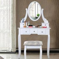 China Touch Screen Pine Wood Mirrored Dresser Table With Mirror Led Lights for sale