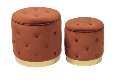 China Fabric Foam Ottoman Stool Brown Color 37cm Height for sale
