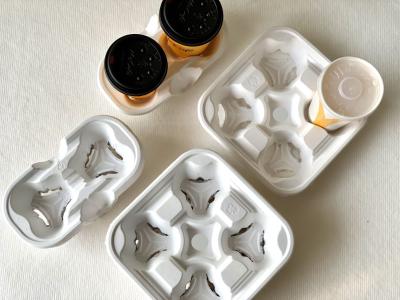 China 0.7mm Thick 4-Cup Biodegradable Drink Carrier - Compostable Coffee Cup Holder Made from Bagasse and Bamboo for sale
