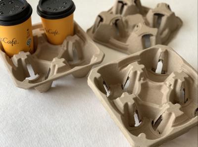 China Dry Press Molded Pulp Cup Holders 4-Cup Carrier 1.0mm Thickness Recyclable Eco-Friendly Packaging for sale
