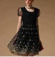 China Ladylike style Scoop neck Embroidery lace short sleeves Slimming Burnt-out dress for women for sale