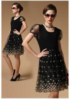 China Ladylike style Scoop neck Embroidery lace short sleeves Slimming Burnt-out dress for women for sale