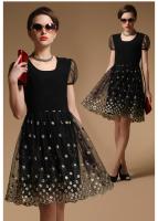China Ladylike style Scoop neck Embroidery lace short sleeves Slimming Burnt-out dress for women for sale