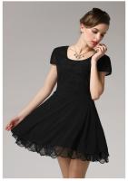 China Ruffled style Solid color Scoop neck Lace short sleeves Slimming Burnt-out dress for Women for sale