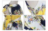 China Summer Halterneck Floral Print Sleeveless Pleated Dresses With Belt For Women for sale