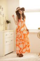 China Bohemian Spaghetti Strap Splicing Color Leaf Print Maxi Beach Meryl Dress For Women for sale