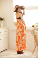 China Bohemian Spaghetti Strap Splicing Color Leaf Print Maxi Beach Meryl Dress For Women for sale