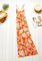 China Bohemian Spaghetti Strap Splicing Color Leaf Print Maxi Beach Meryl Dress For Women for sale