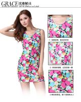 China Sexy Sleeveless Scoop Neck Floral Print Retro Style Cotton Blend Dress For Women for sale