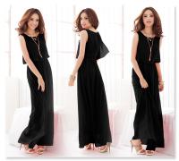 China Fashionable Style Scoop Neck Sleeveless Solid Color Bohemian Chiffon Maxi Dress for women for sale