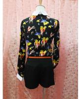China Fashionable Style Bird Print Long Sleeves Peter pan Collar Chiffon Blouses For Ladies for sale