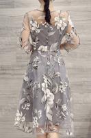 China fashion & charming round neck 3/4 sleeve floral print see-trough women's dress for sale