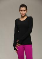 China solid color round neck  long sleeve nylon sports fitness T-shirt for ladies for sale