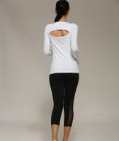 China solid color round neck  long sleeve nylon sports fitness T-shirt for ladies for sale