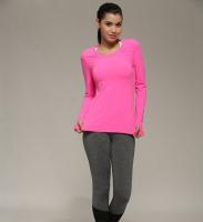 China solid color round neck  long sleeve nylon sports fitness T-shirt for ladies for sale