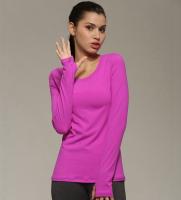 China solid color round neck  long sleeve nylon sports fitness T-shirt for ladies for sale