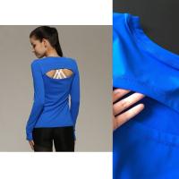 China solid color round neck  long sleeve nylon sports fitness T-shirt for ladies for sale