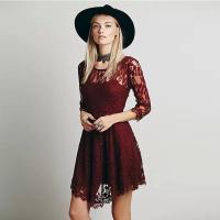 China fashion round neck design long sleeve sexy lace women evening dress for sale
