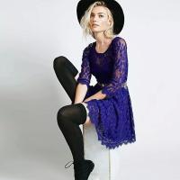 China fashion round neck design long sleeve sexy lace women evening dress for sale