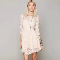 China fashion round neck design long sleeve sexy lace women evening dress for sale