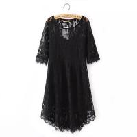 China fashion round neck design long sleeve sexy lace women evening dress for sale
