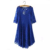 China fashion round neck design long sleeve sexy lace women evening dress for sale